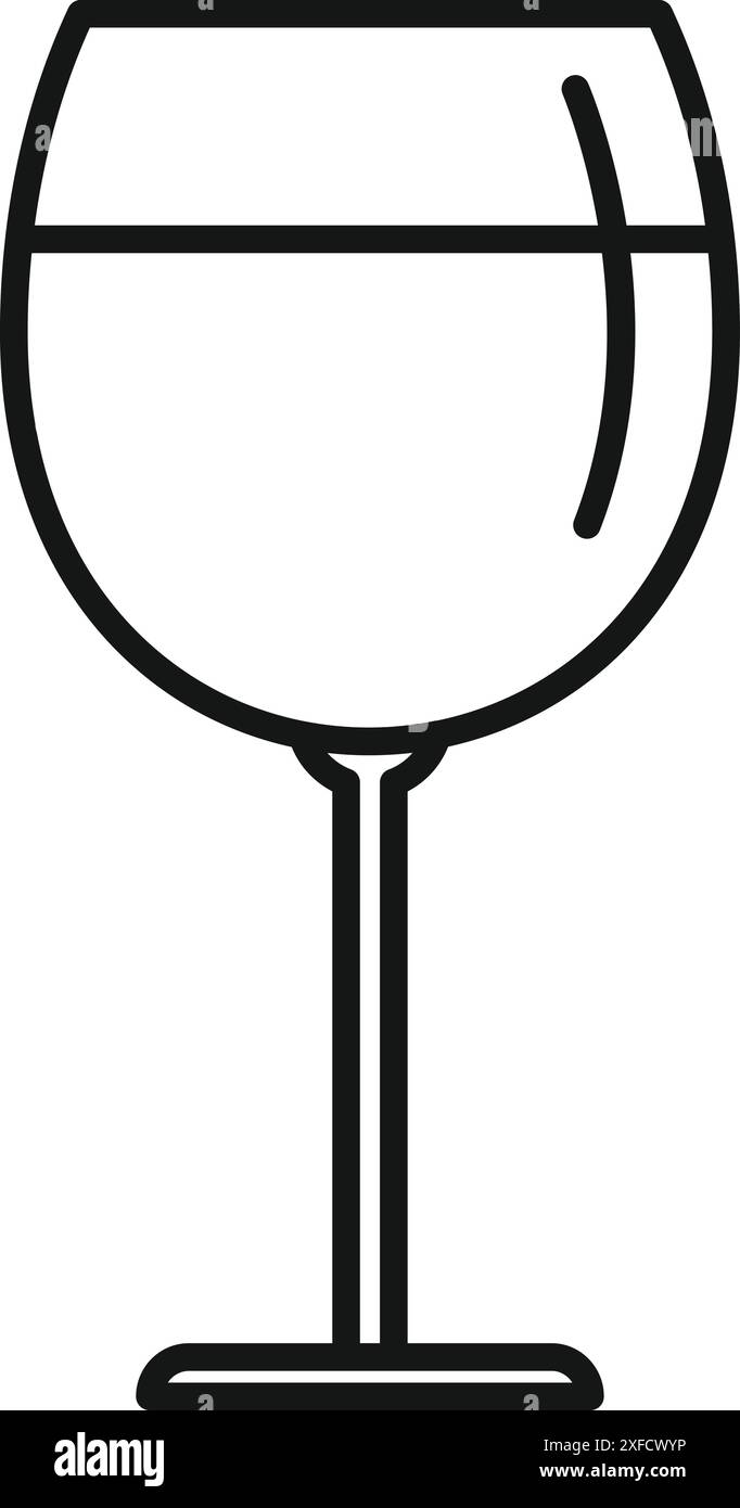 Simple black and white line drawing of a wineglass with wine in it ...
