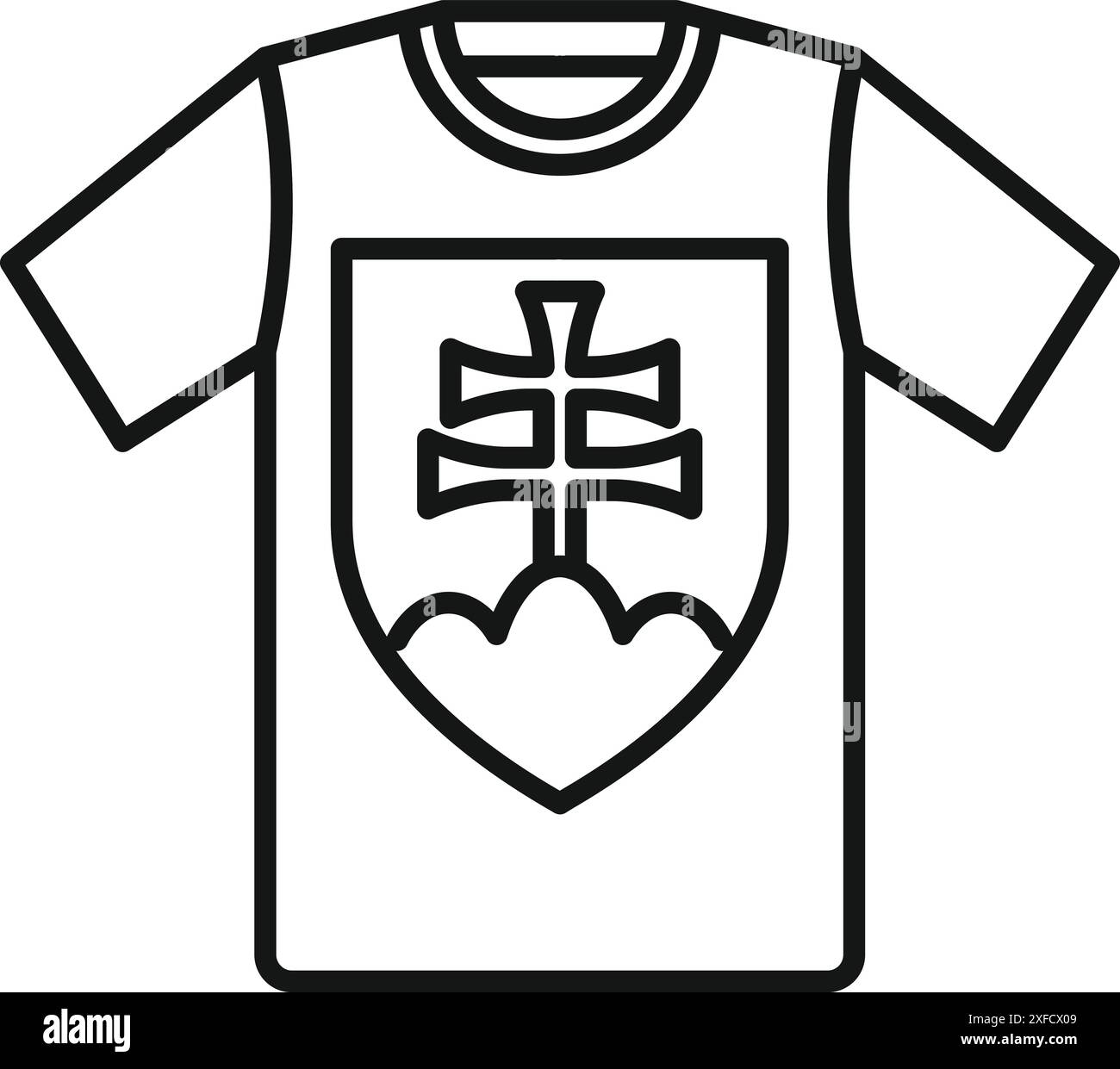 Line drawing of a t shirt showing lithuanian coat of arms with columns ...