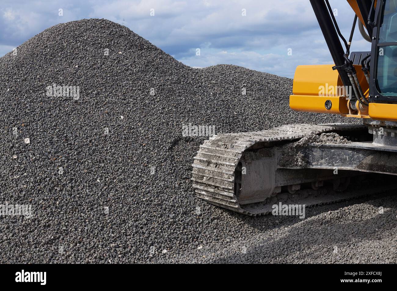 heavy construction machinery, excavator working with large volumes of ...