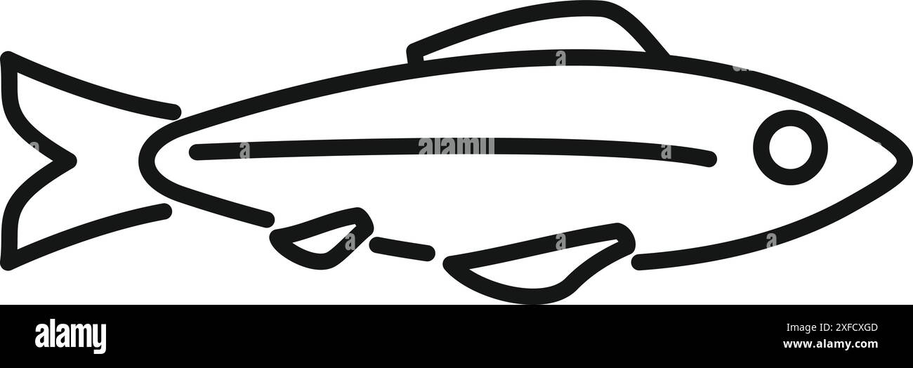 Simple line drawing of a fish swimming to the right on a white ...