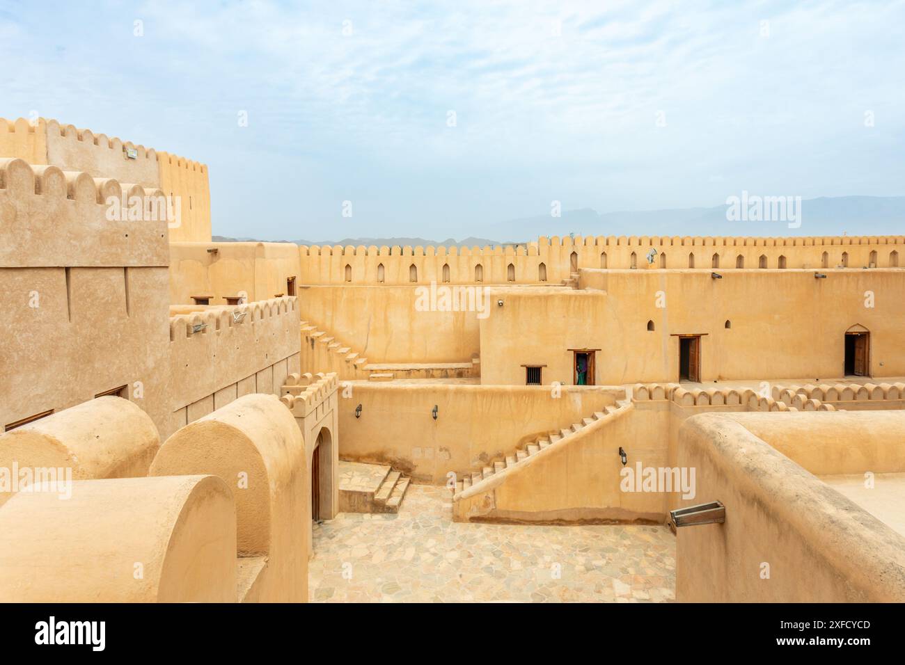 Arabic citadel fortress inner yard stairs, towers and walls with ...