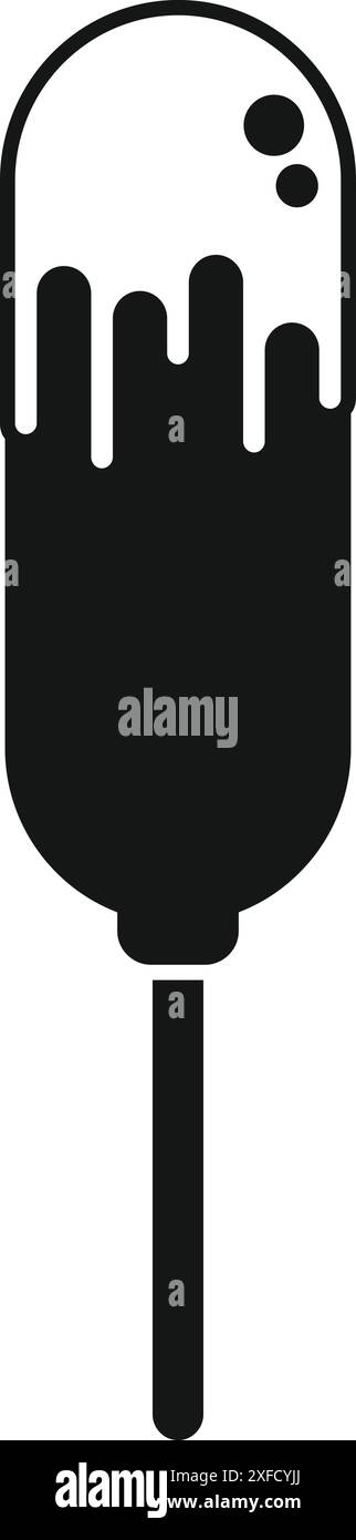Simple black glyph icon representing a melting ice cream on a stick ...