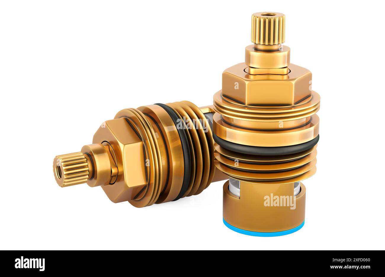 Set of standard washer tap cartridges, tap glands. 3D rendering ...