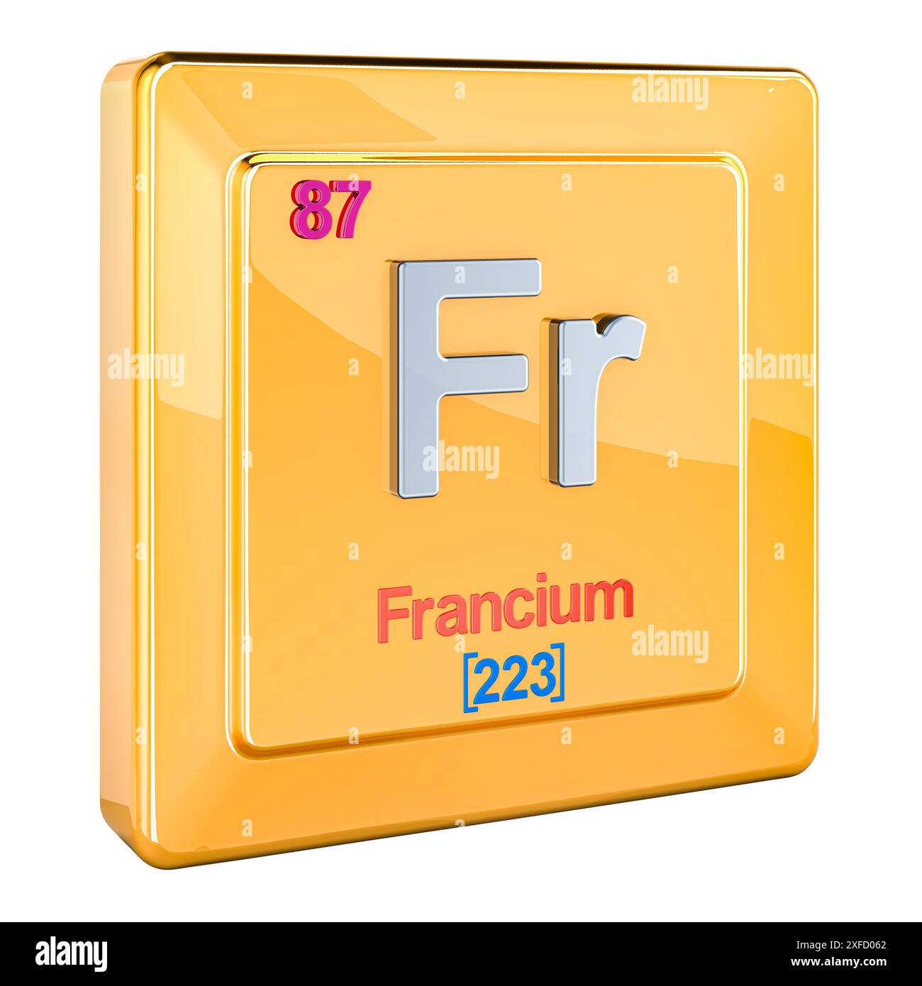 Francium Fr, chemical element sign with number 87 in periodic table. 3D ...