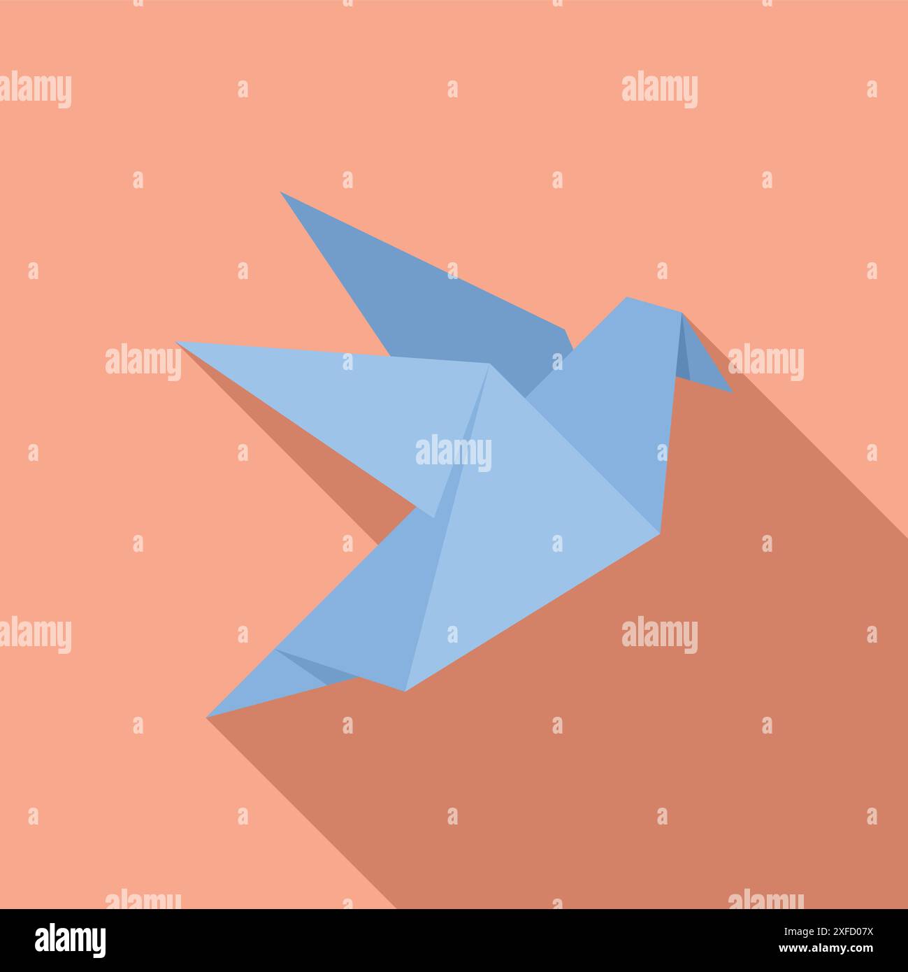 Blue origami bird is flying, simple origami model on a colored ...