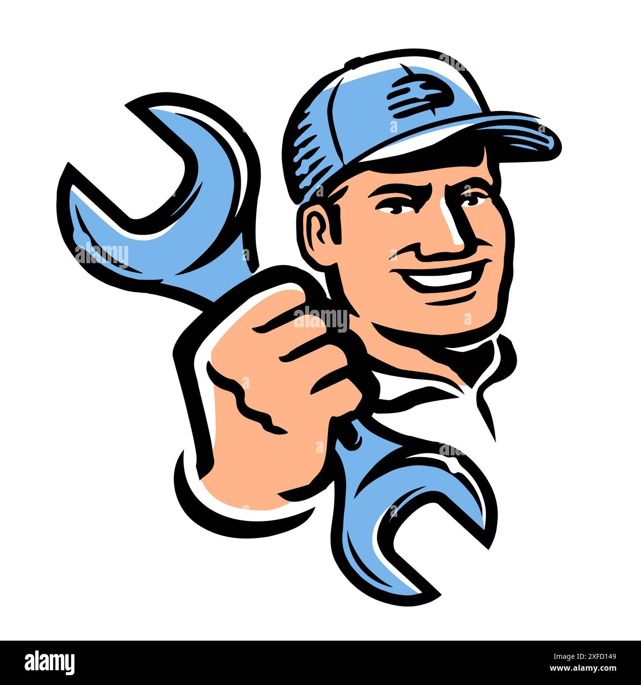 Service worker with wrench tool emblem. Car mechanic logo. Vector ...