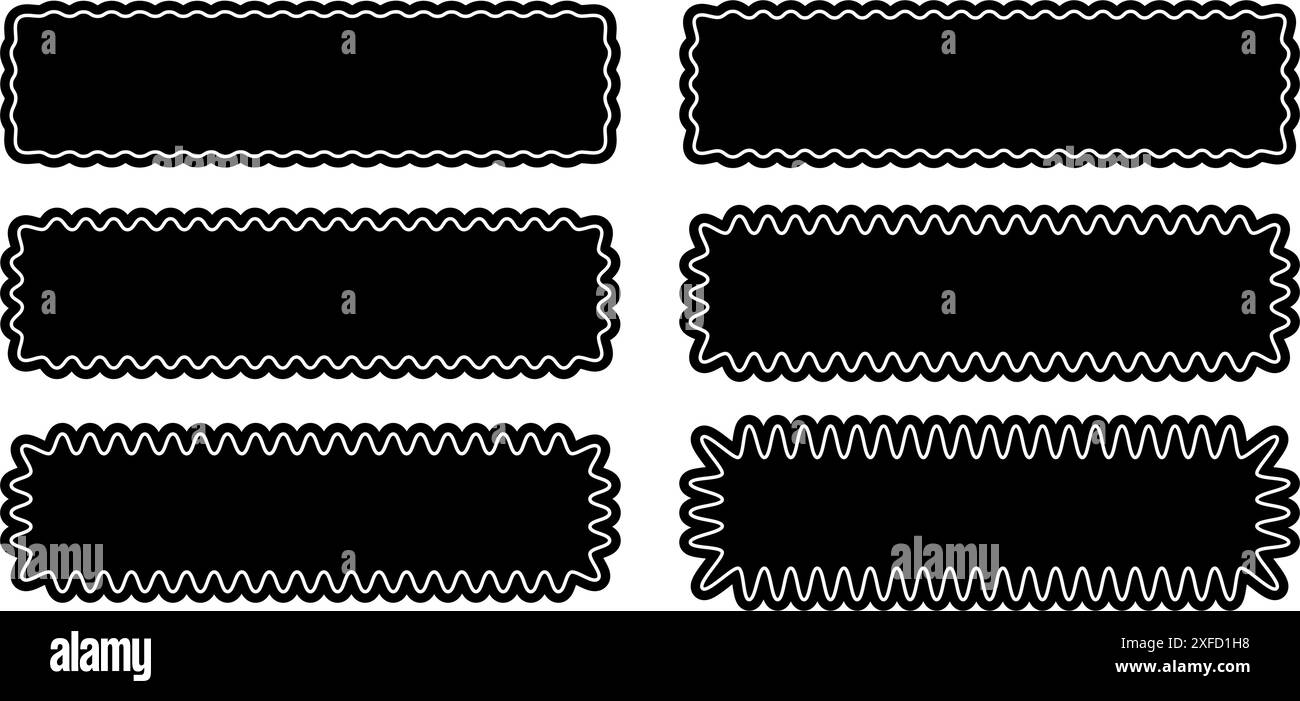 Set of rectangle forms with wiggly edges. Rectangular shapes with wavy borders. Empty text boxes ...