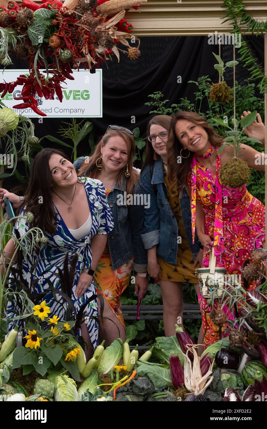 East Molesey, UK. 1st July, 2024. Ladies at the She Grows Veg stand in ...