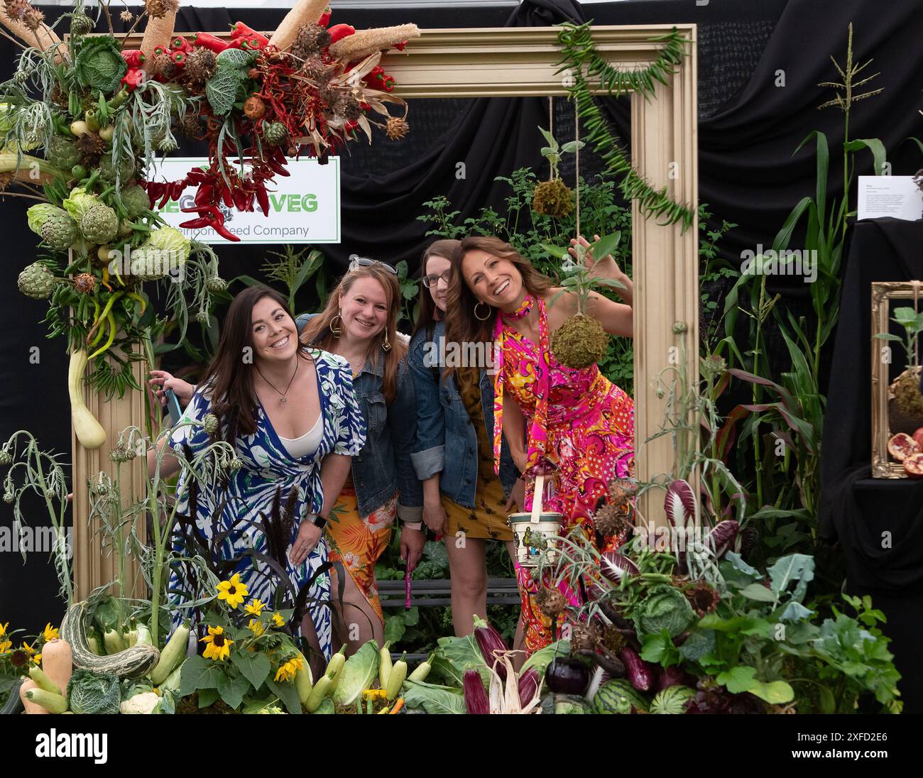 East Molesey, UK. 1st July, 2024. Ladies at the She Grows Veg stand in ...