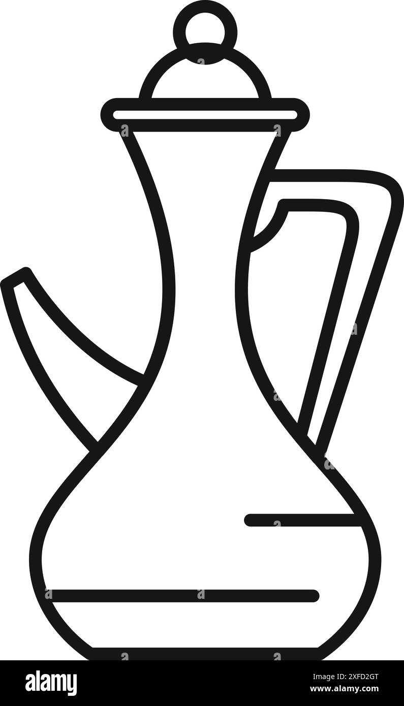 Traditional turkish teapot standing on white background, line drawing ...
