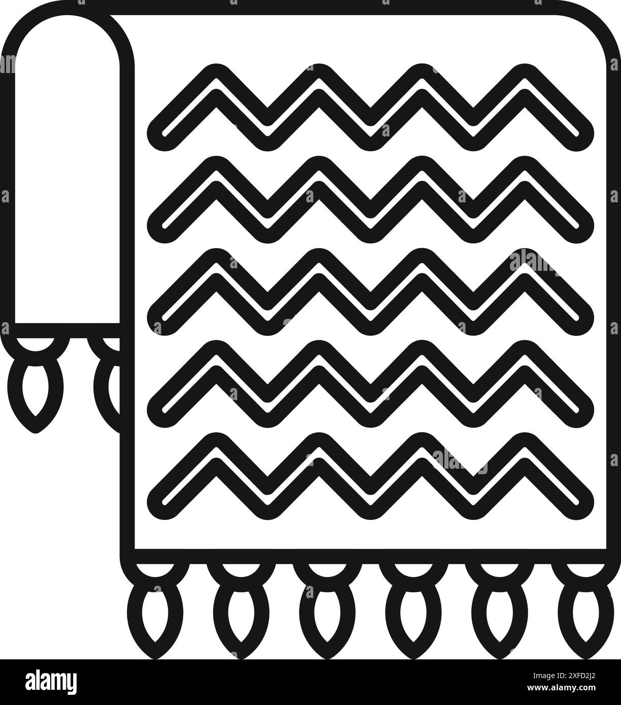 Line drawing of a rug with a pattern and tassels, representing ...