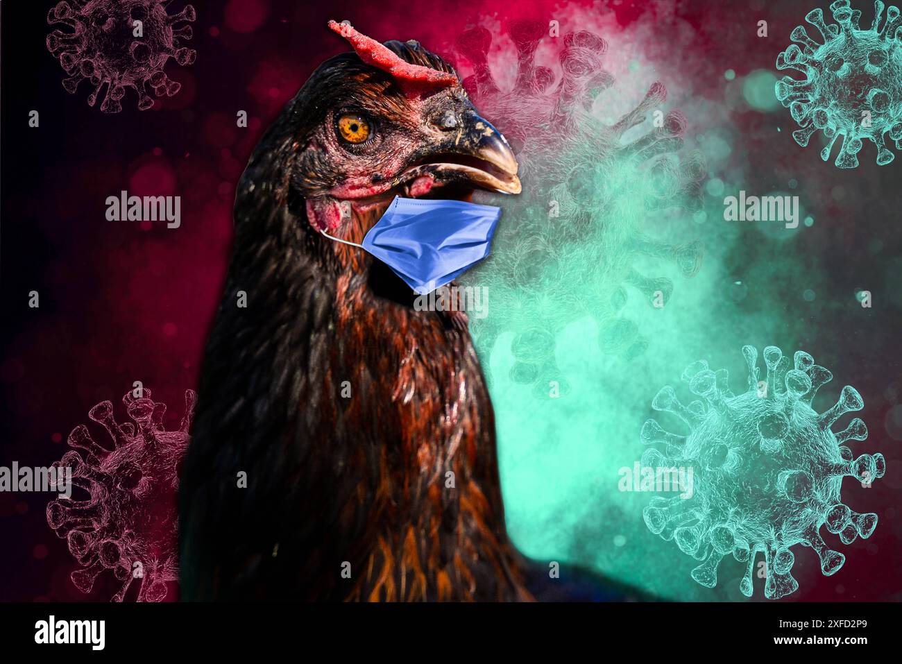 Germany - 02 July 2024: A bird wearing a protective mask surrounded by ...