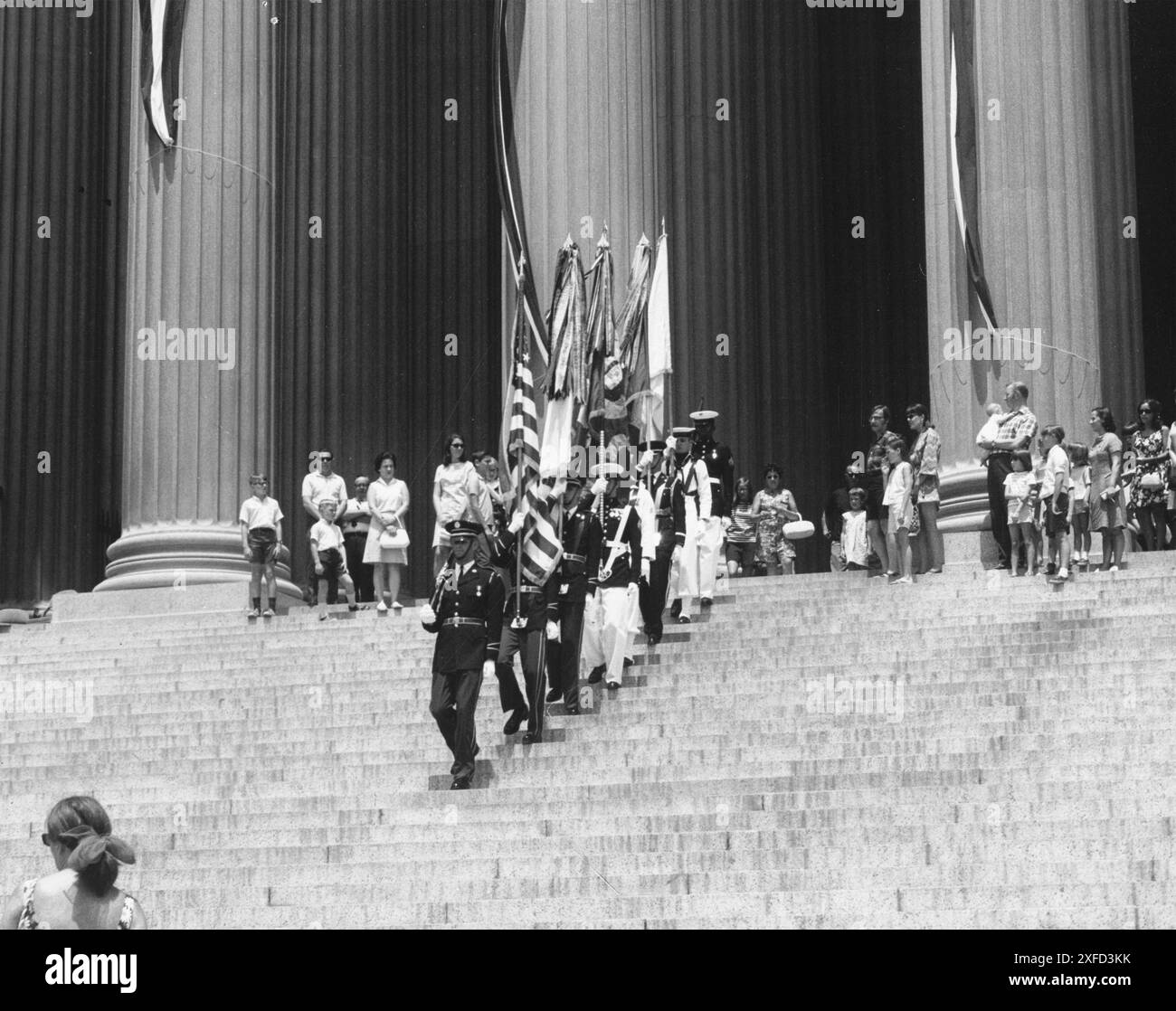 This is a photograph of the color guard descending the Constitution ...