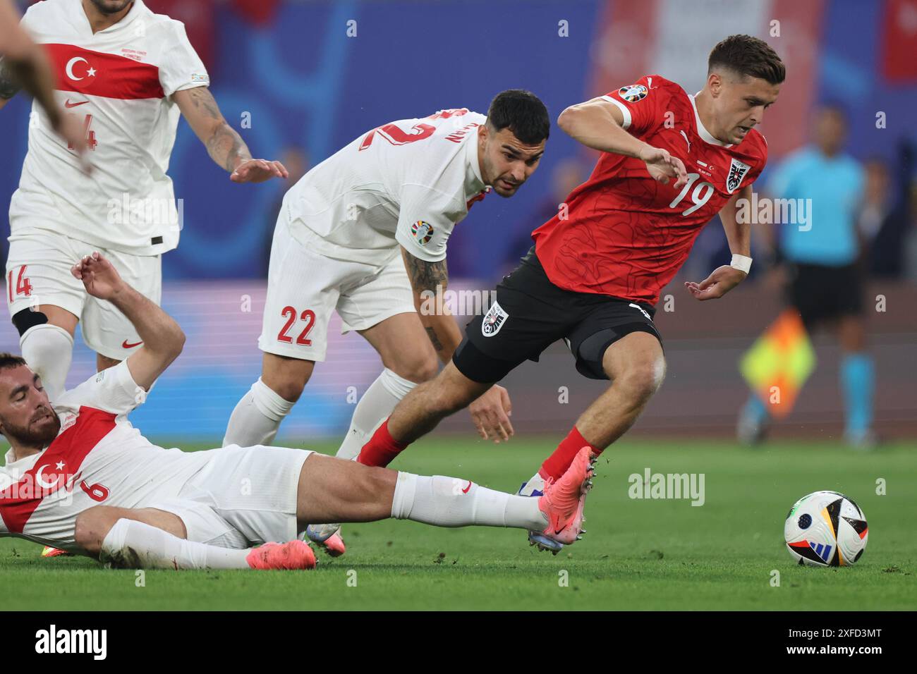 Leipzig, Germany, 2, July, 2024. Christoph Baumgartner dribbles with ...