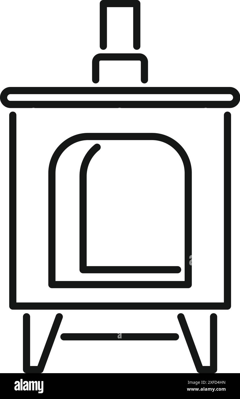 Simple black and white line drawing of a modern wood burning stove with ...