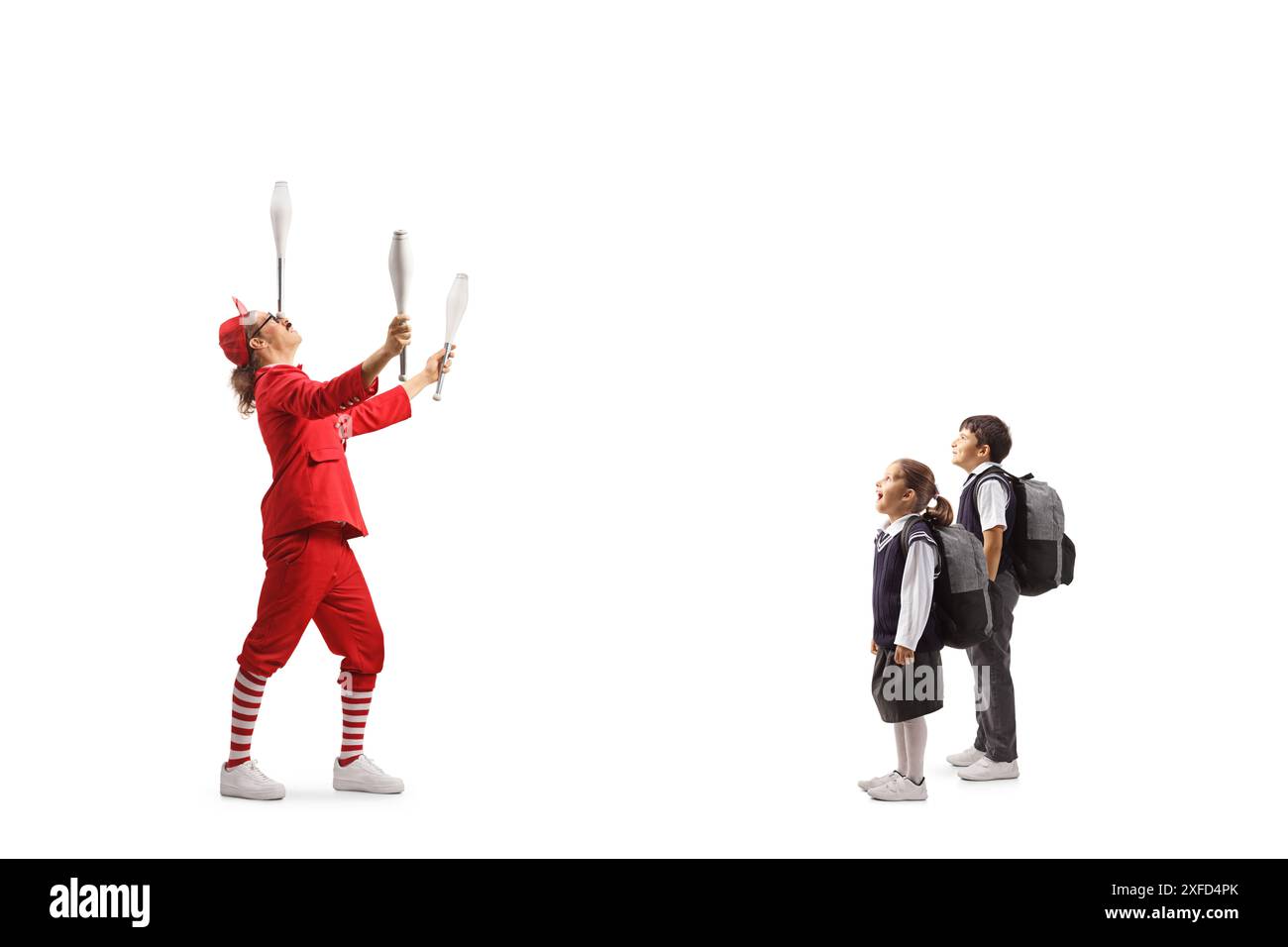 Kids watching a man juggling isolated on white background Stock Photo ...