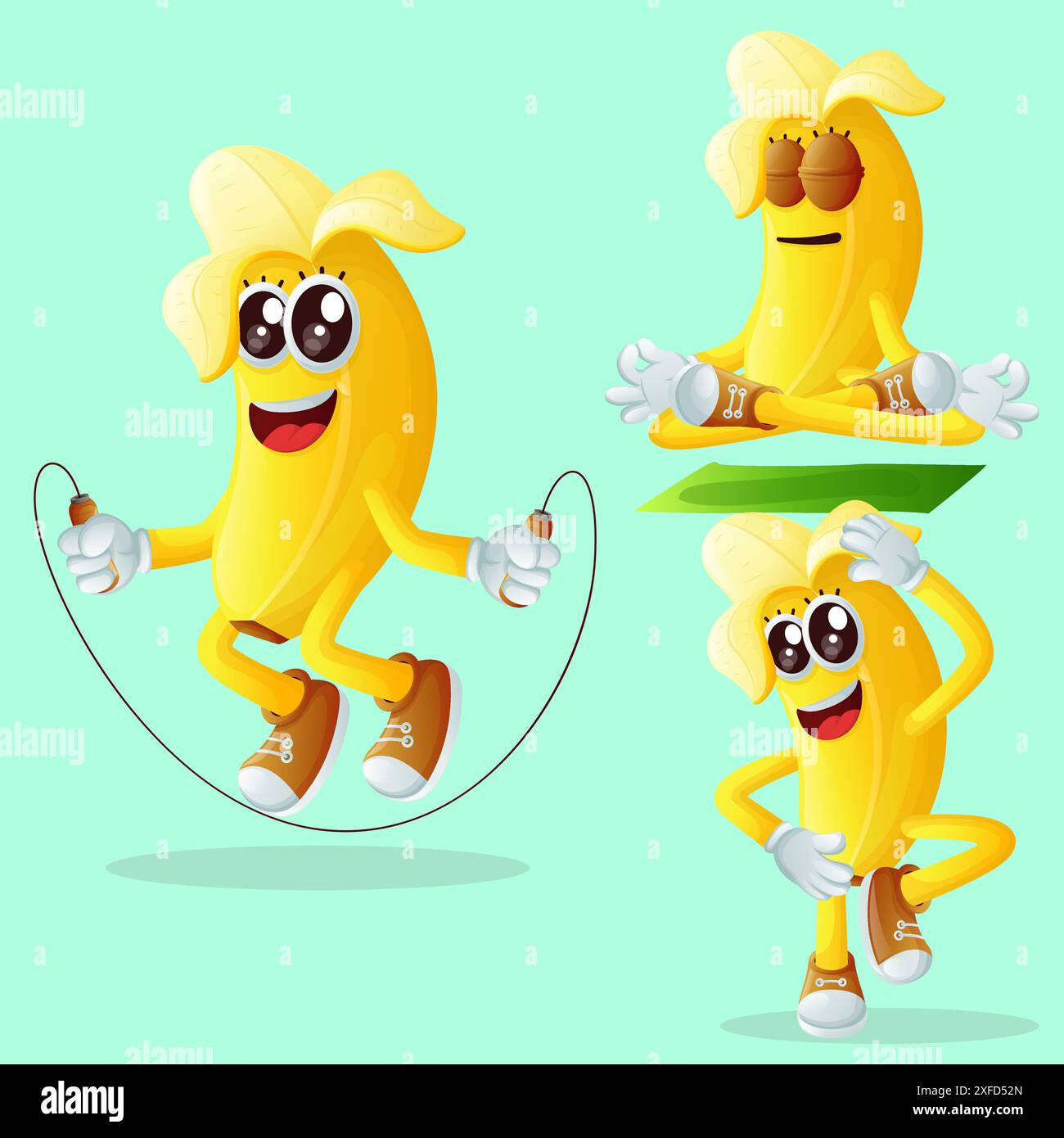 Set of cute bananas character exercising. Perfect for kids, merchandise and sticker, banner ...