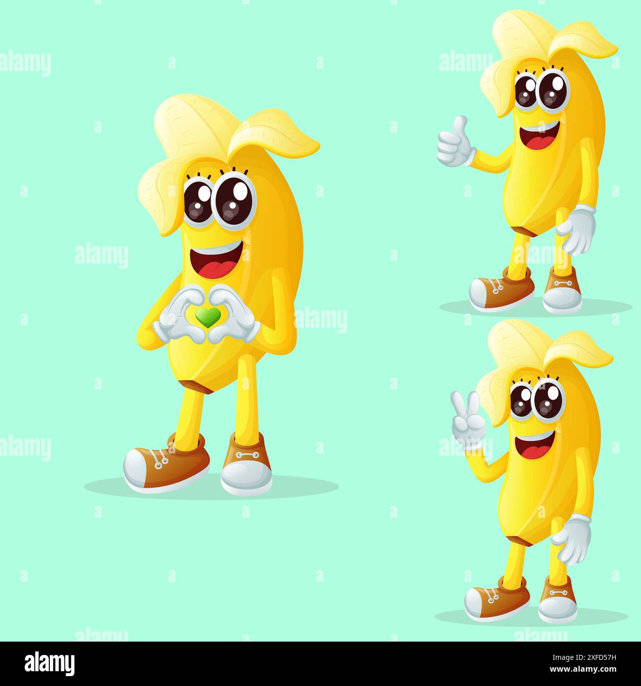 Set of cute banana characters making playful hand signs. Perfect for ...