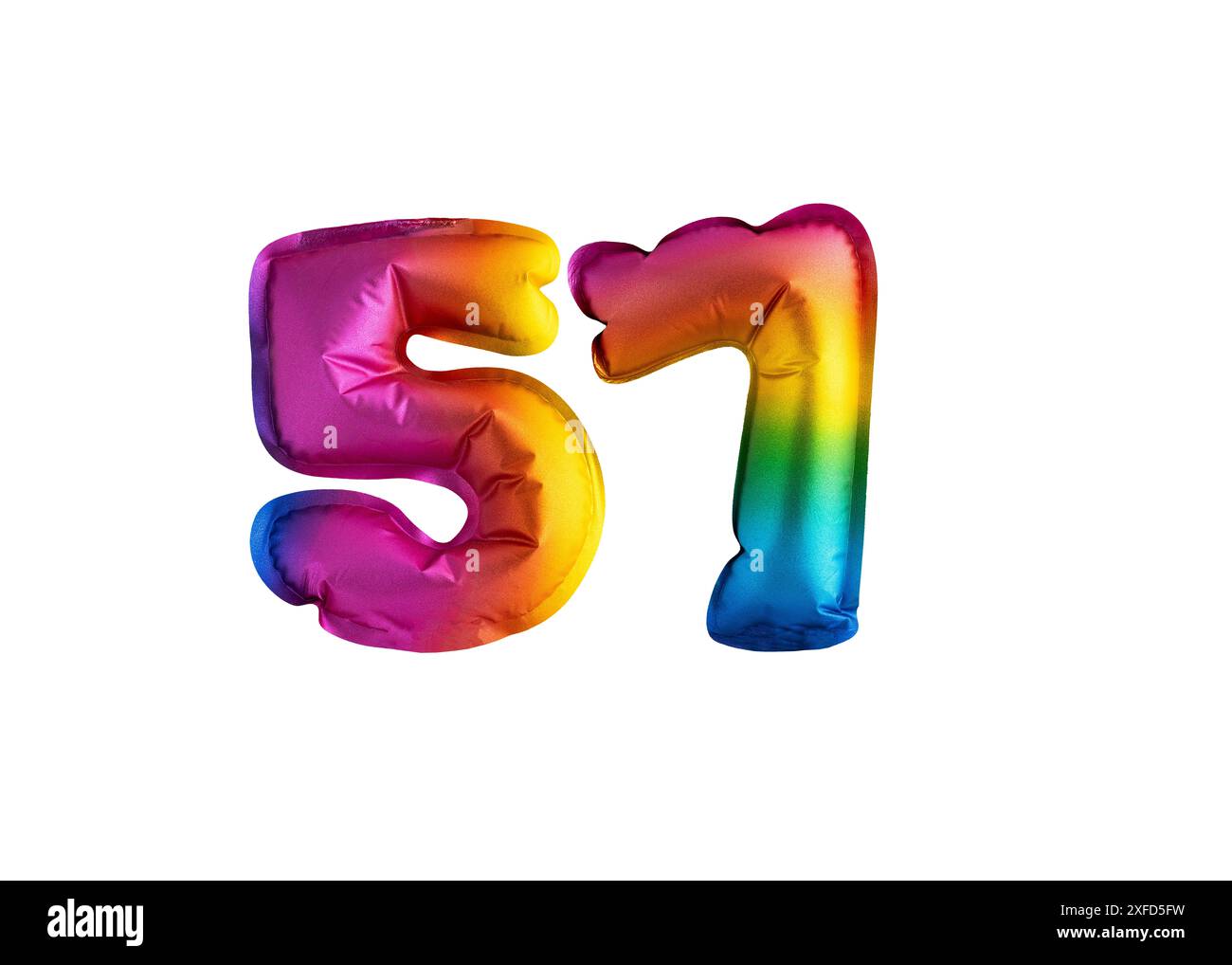 Multicolored balloon for number 57 celebration. Happy birthday on white ...