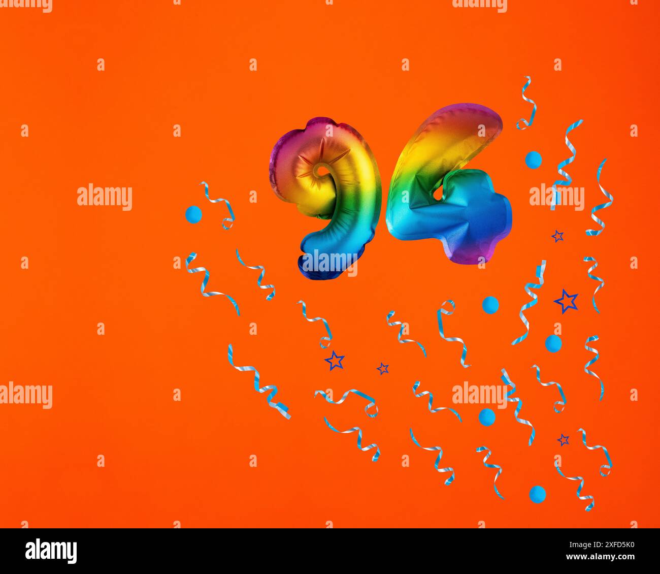 Multicolor balloon number 94 - Confetti explosion on orange background ...