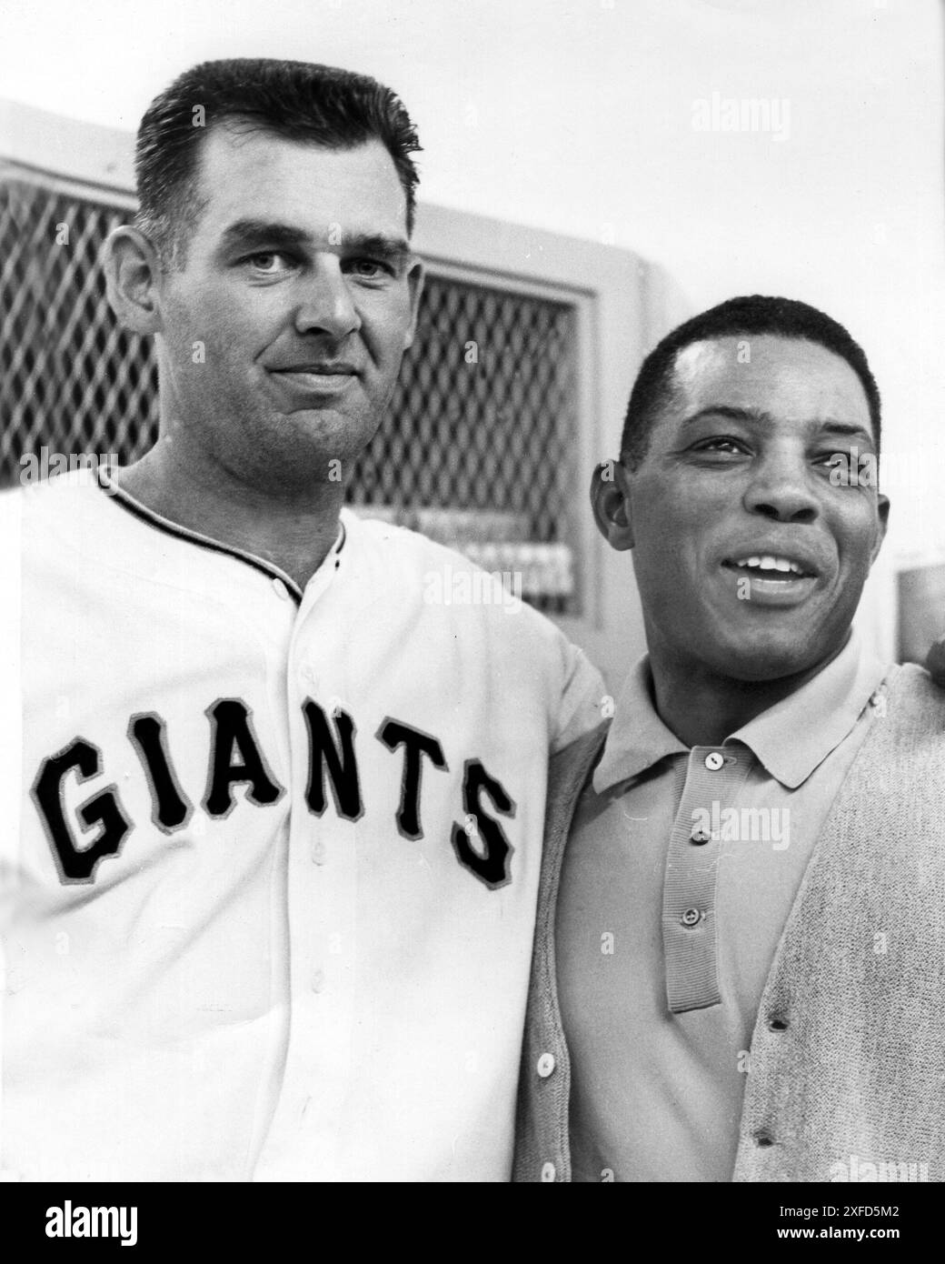 San Francisco Giants pitcher Don Larson with center fielder Willie Mays ...
