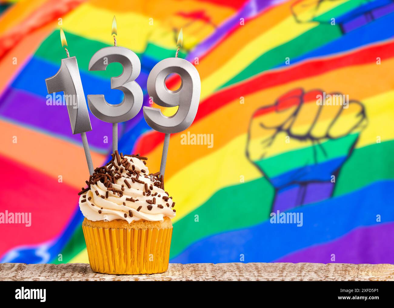 Birthday card with gay pride colors - Candle number 139 Stock Photo - Alamy
