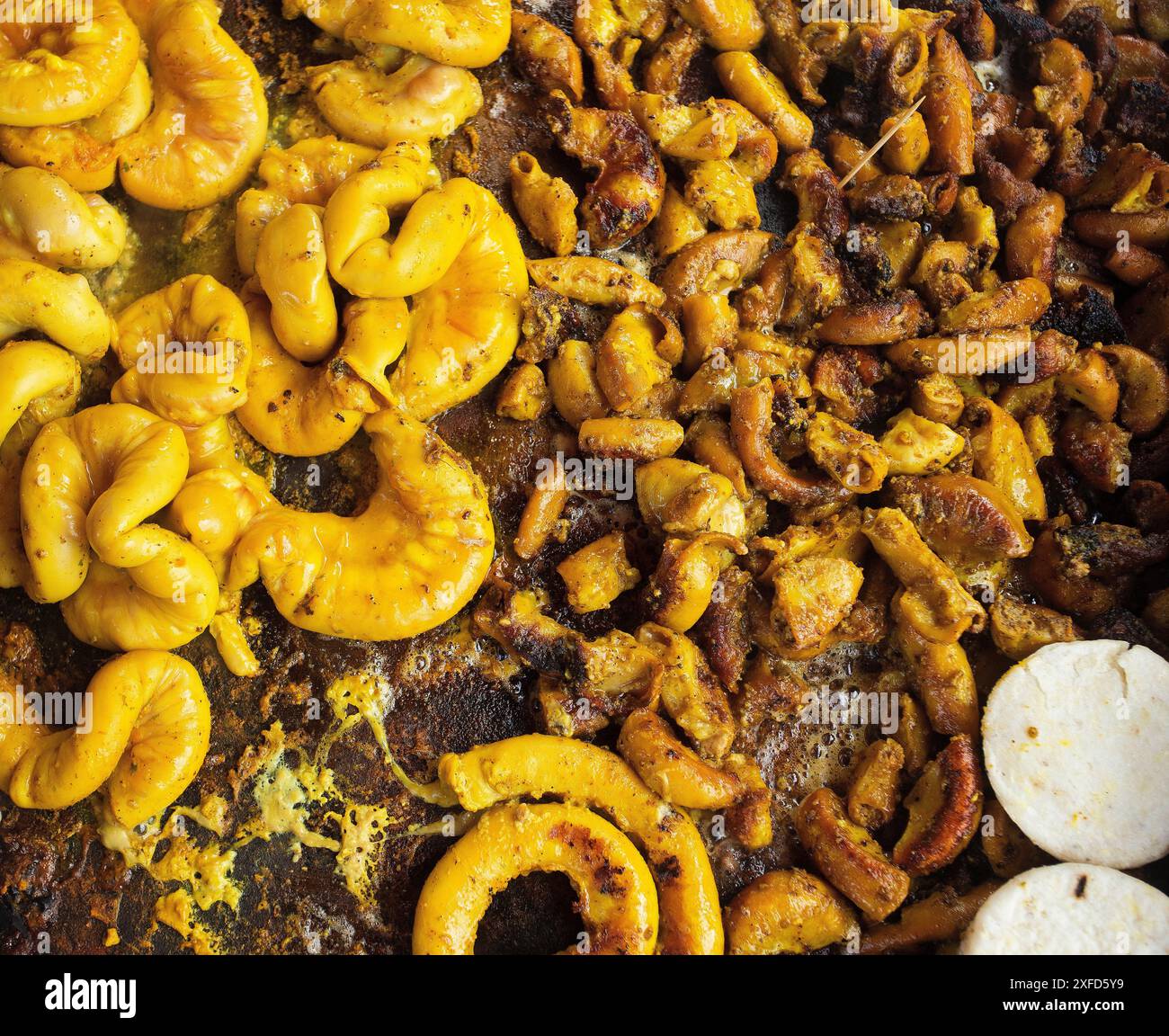 Chunchurria roast beef on Colombian street stall - Small intestine of ...