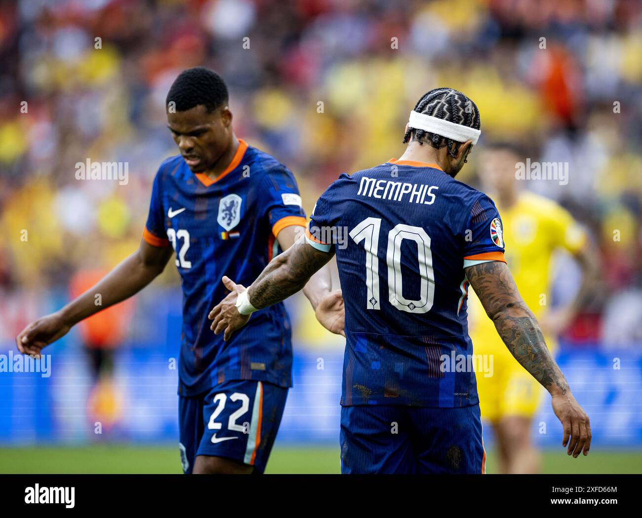 MUNICH - Denzel Dumfries and Memphis Depay during the UEFA EURO 2024 ...