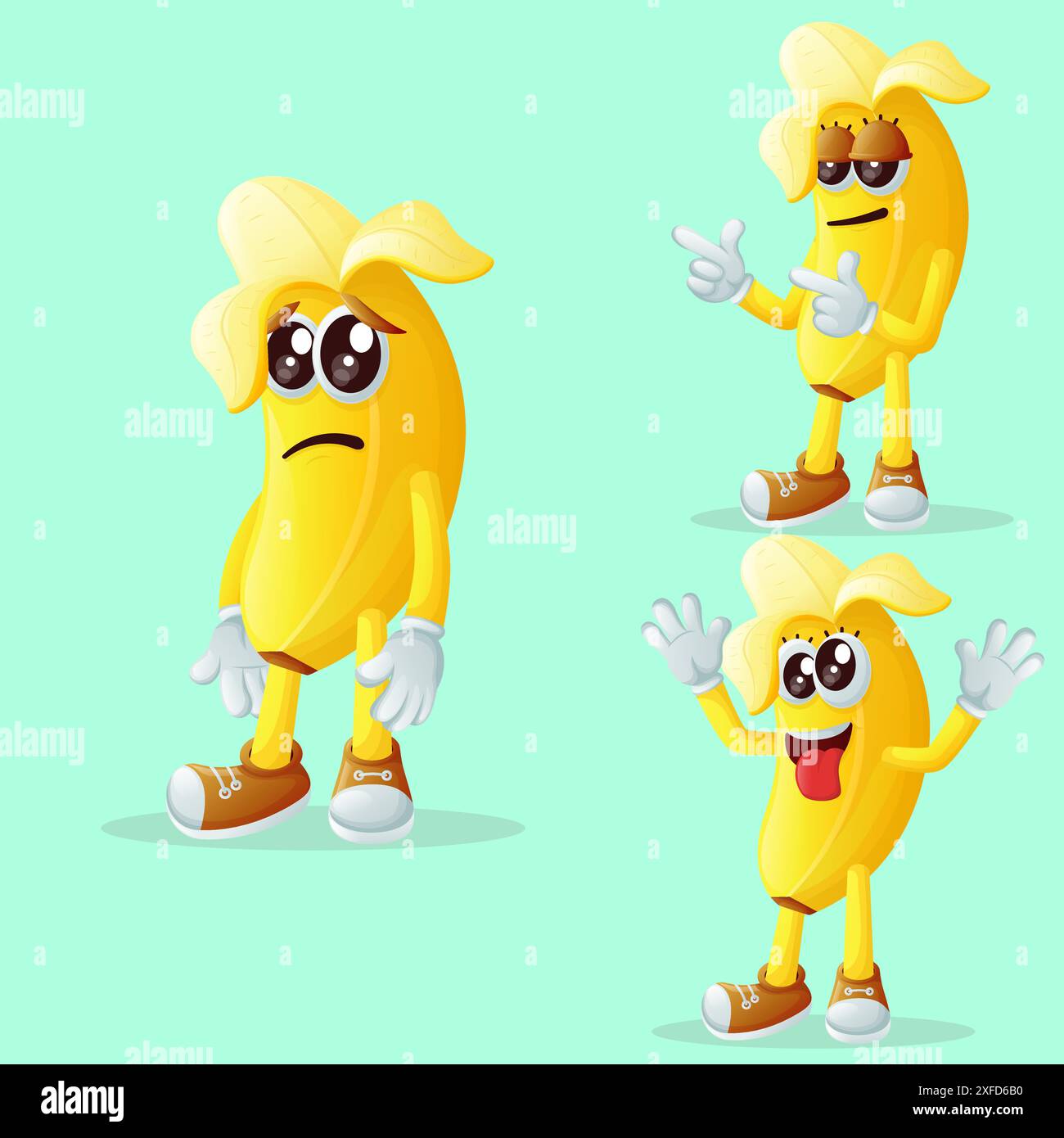 Set of cute banana characters with different facial expressions ...