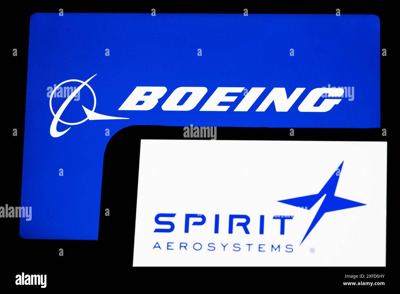 Arlington, USA. 3rd July, 2024. The Boeing and Spirit Aerosystems logo ...