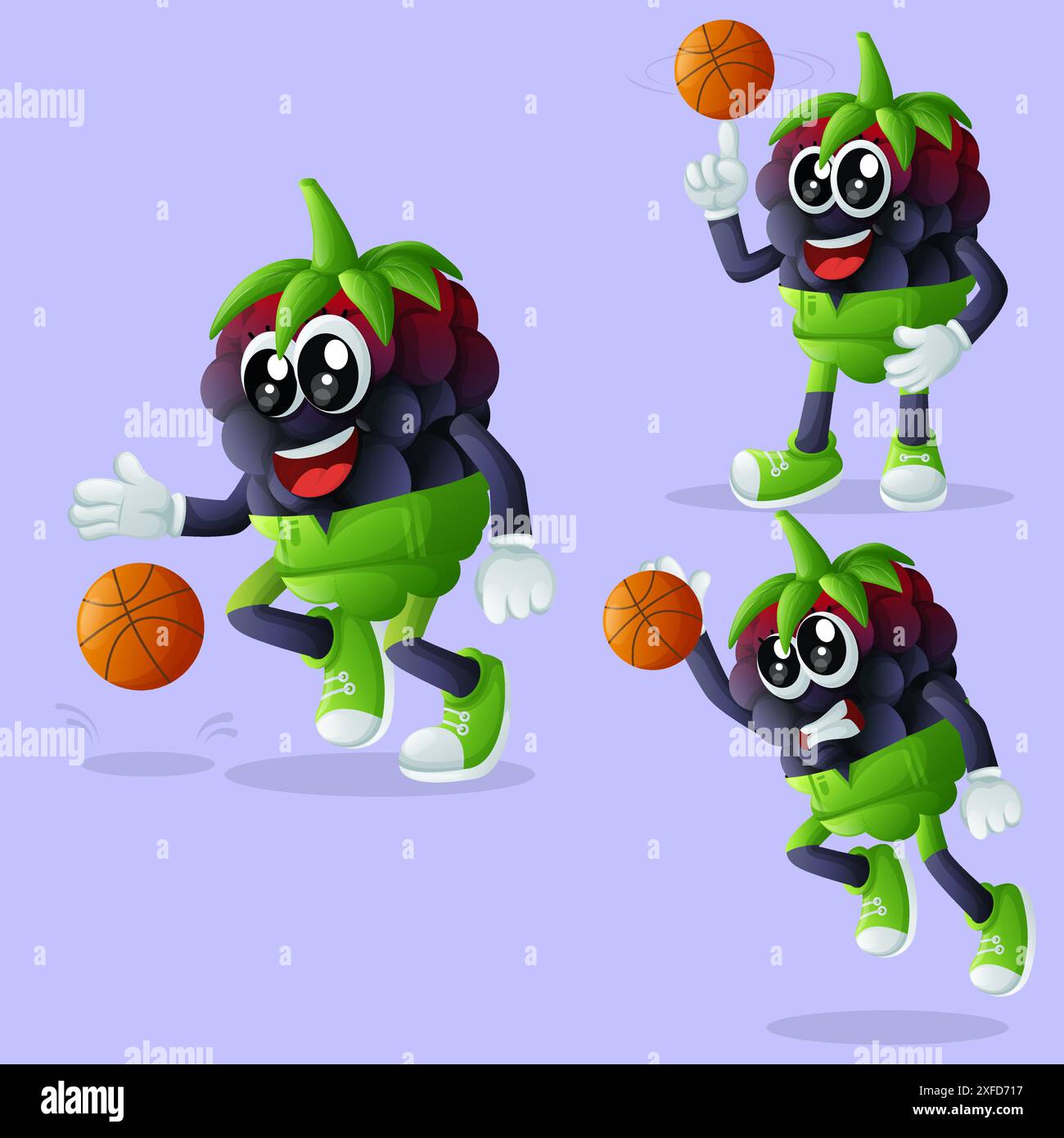 Set of cute blackberry characters playing basketball. Perfect for kids ...
