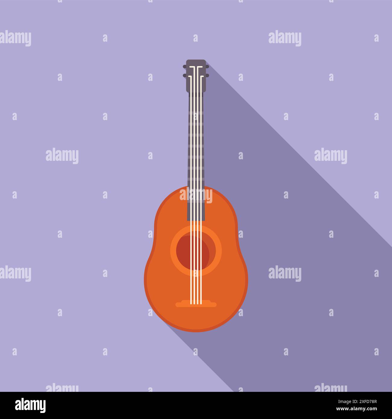 Illustration of an acoustic guitar standing up, casting a long shadow ...
