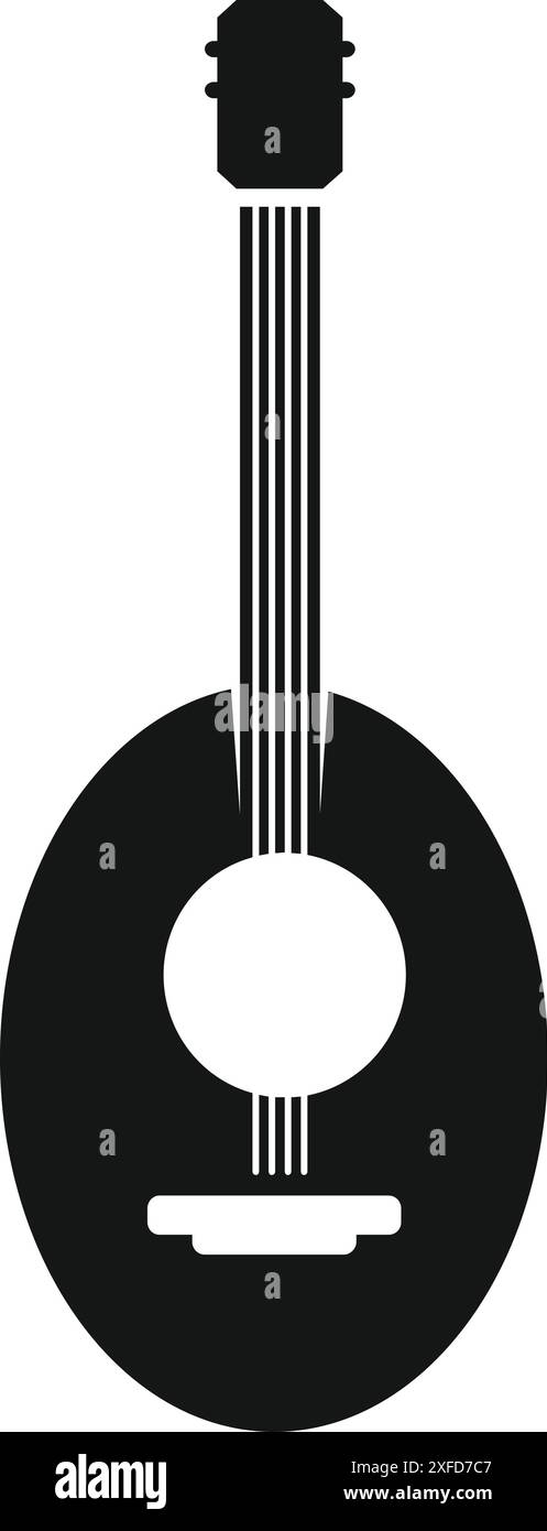 Simple black silhouette of a plucked string instrument with a round ...