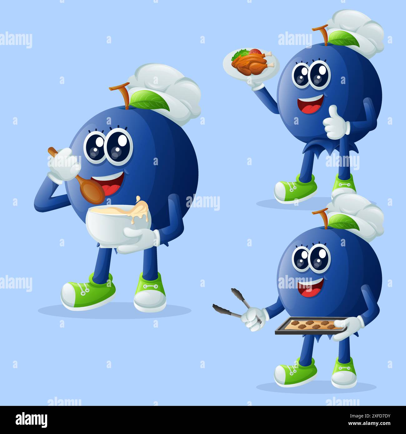 Set of cute blueberry character in the kitchen. Perfect for kids ...