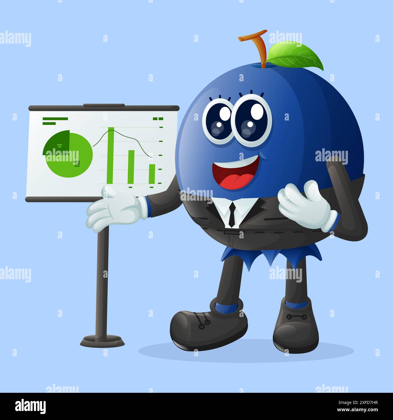 Cute blueberry character presenting financial reports. Perfect for kids ...