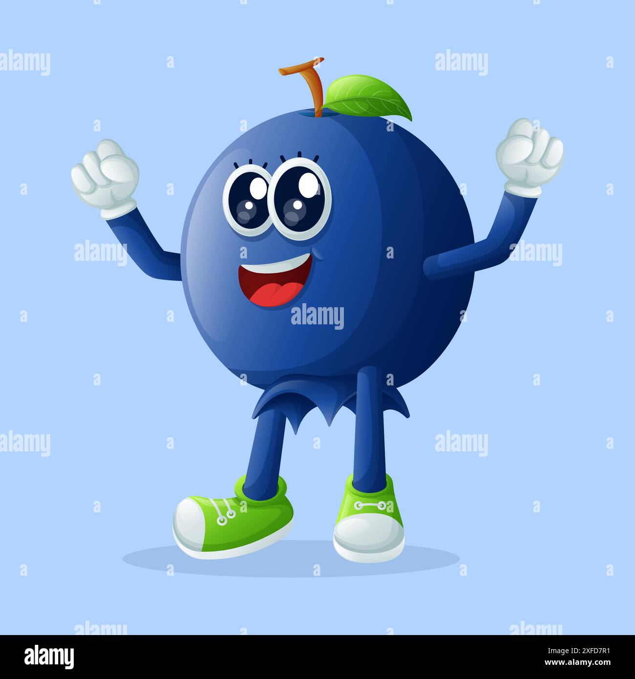 Cute blueberry character making a victory sign with his hand. Perfect ...
