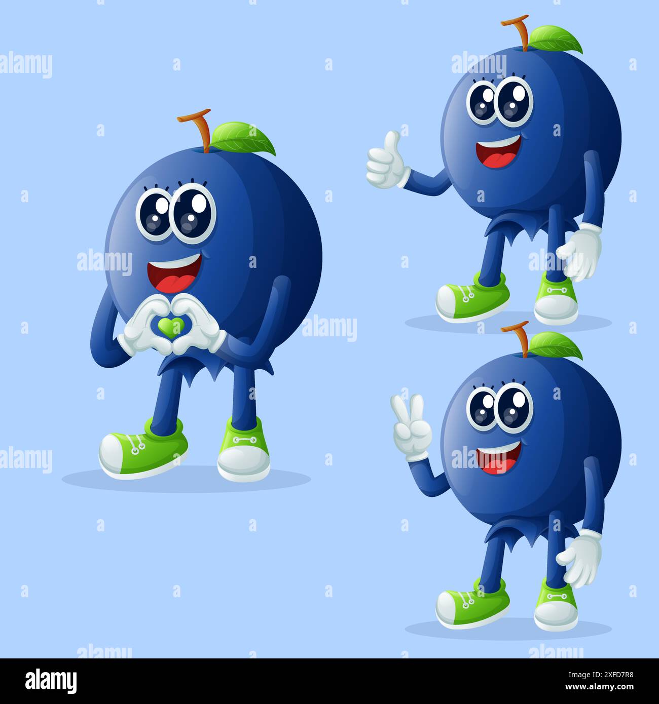 Set of cute blueberry characters making playful hand signs. Perfect for ...