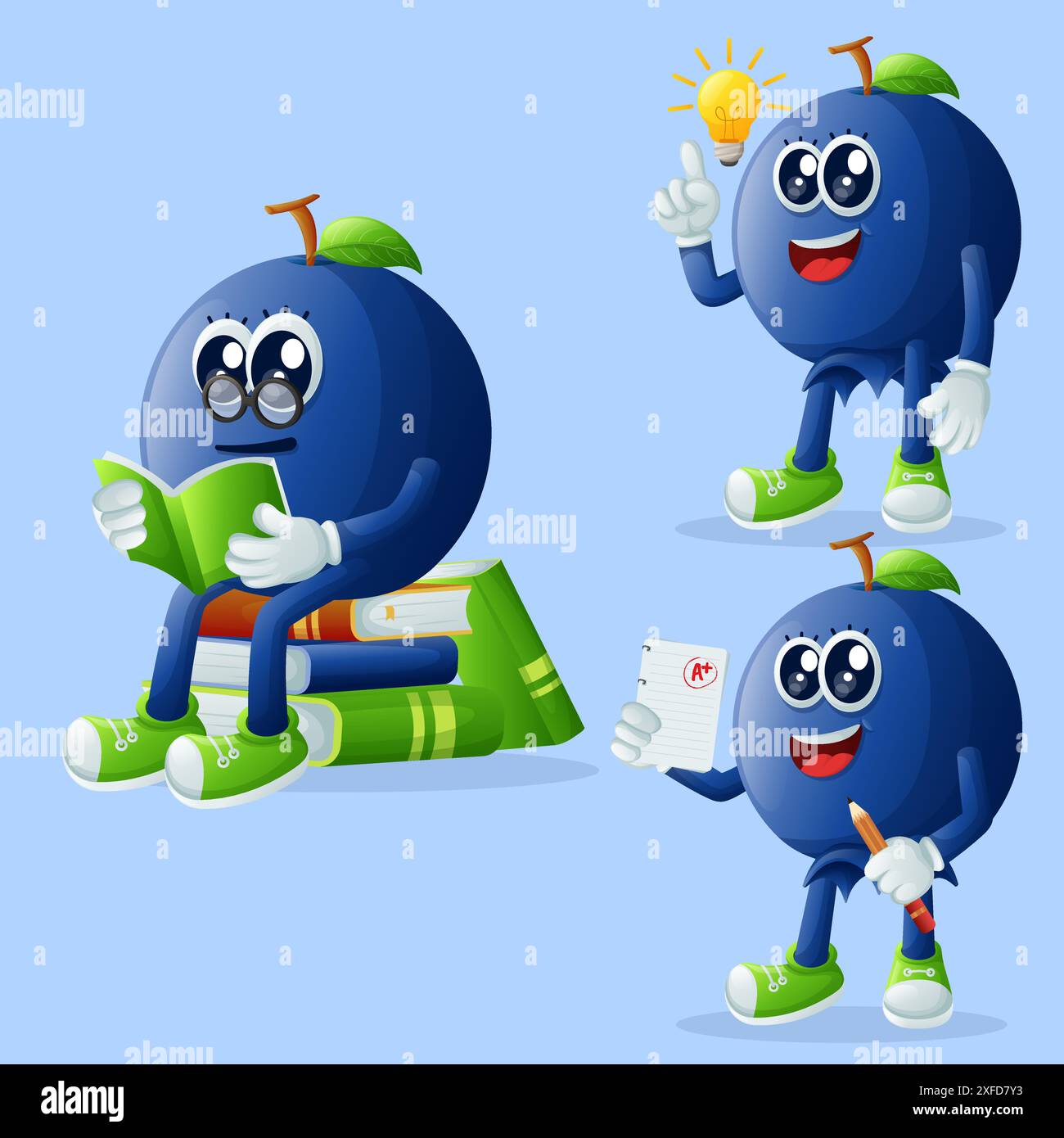 Set of cute blueberry characters being clever. Perfect for kids ...