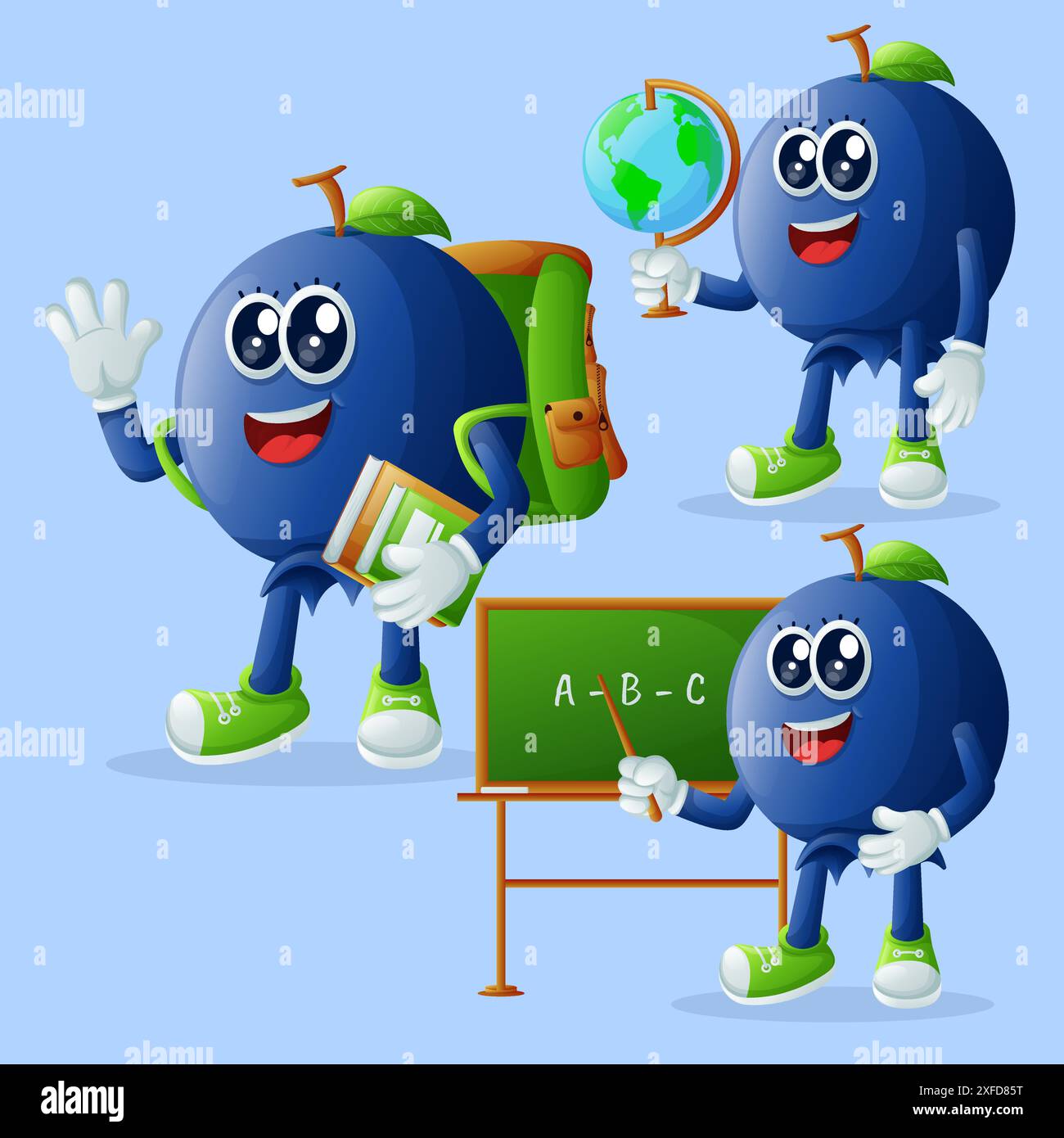 Set of cute blueberry characters in education. Perfect for kids ...
