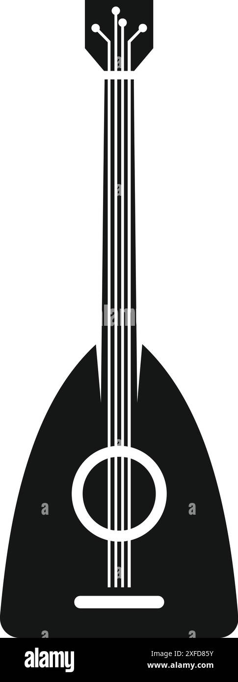 Black and white illustration of a saz, a traditional turkish stringed ...
