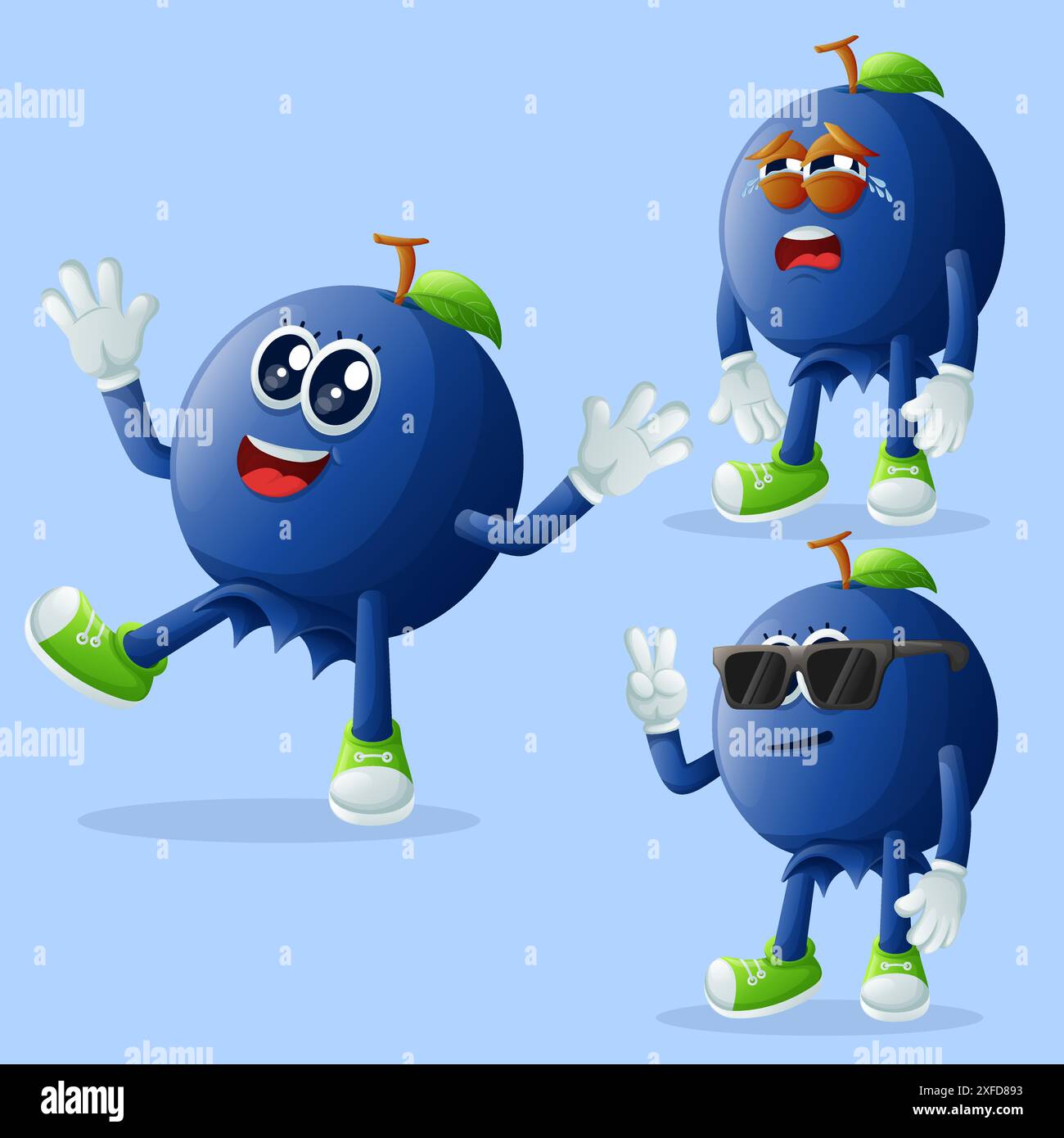 Set of cute blueberry characters with emoticon faces. Perfect for kids ...