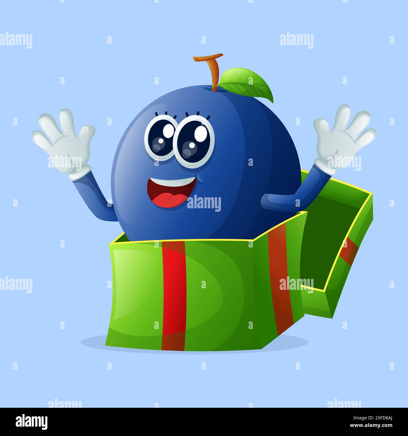 Cute blueberry character appear in the gift box. Perfect for kids ...