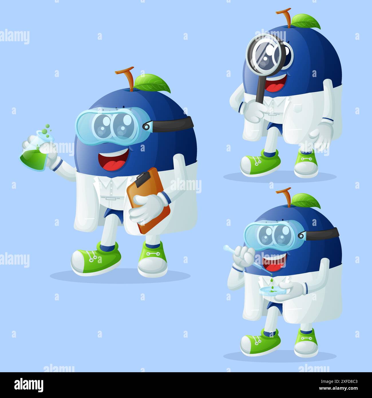 Set of cute blueberry characters as scientists. Perfect for kids ...