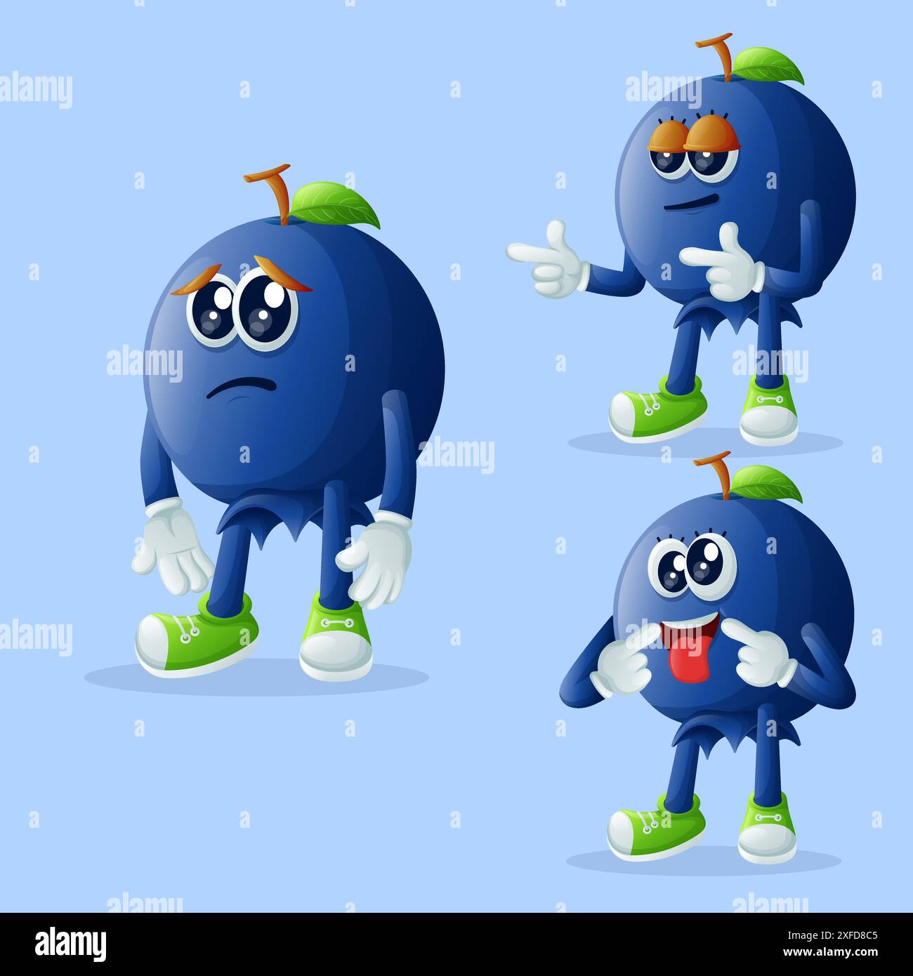Set of cute blueberry characters with different facial expressions ...