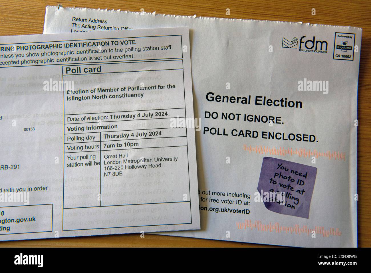 Poll Card or Polling Card for the 2024 general election in the ...