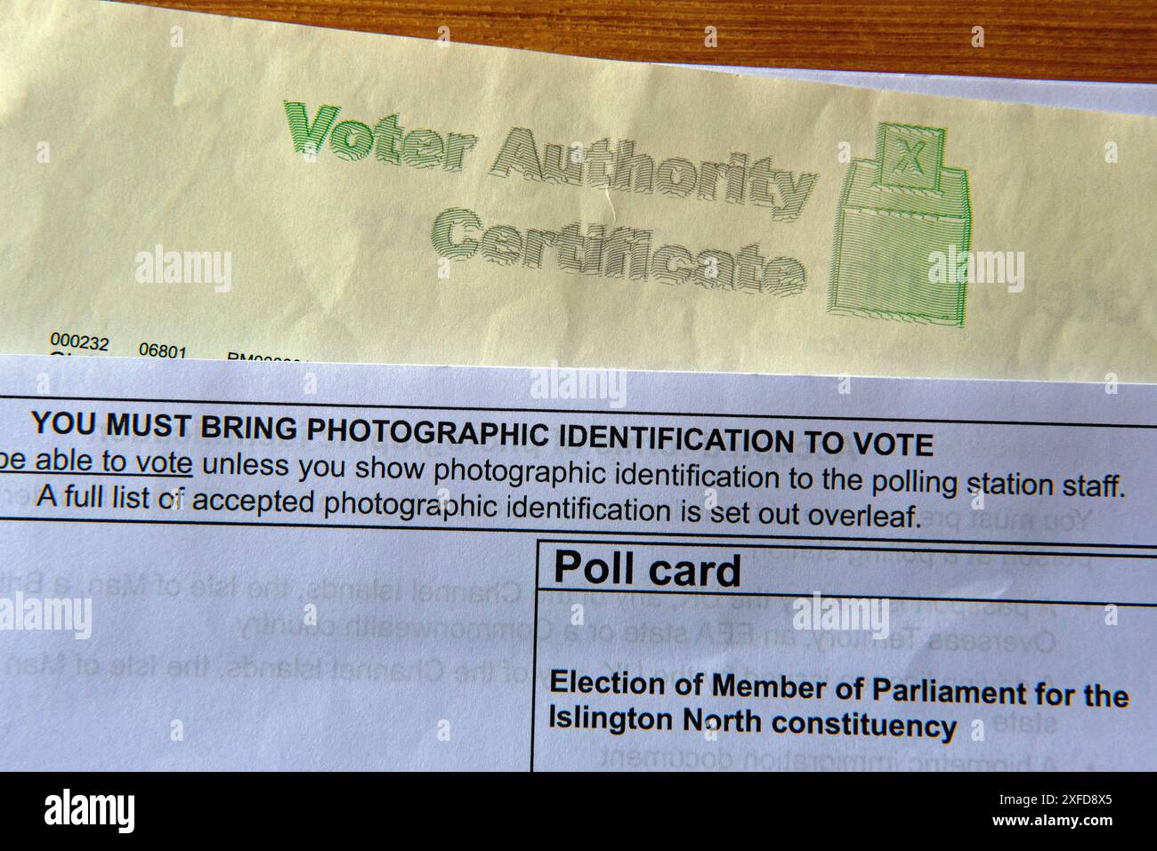 Voter Authority Certificate with poll card for the 2024 general ...
