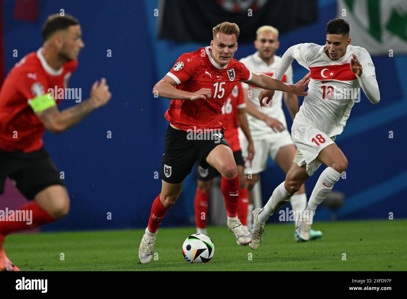 Philipp Lienhart (Austria)Mert Muldur (Turkiye) during the UEFA Euro ...