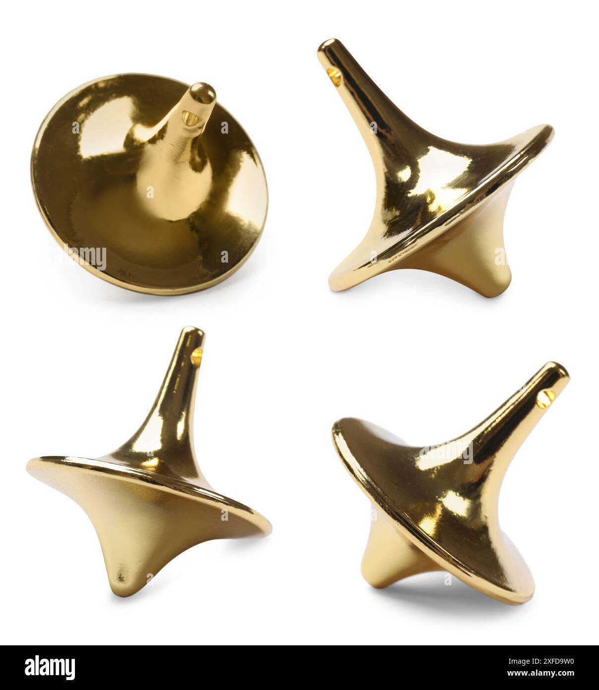 Golden spinning top isolated on white, collage Stock Photo - Alamy