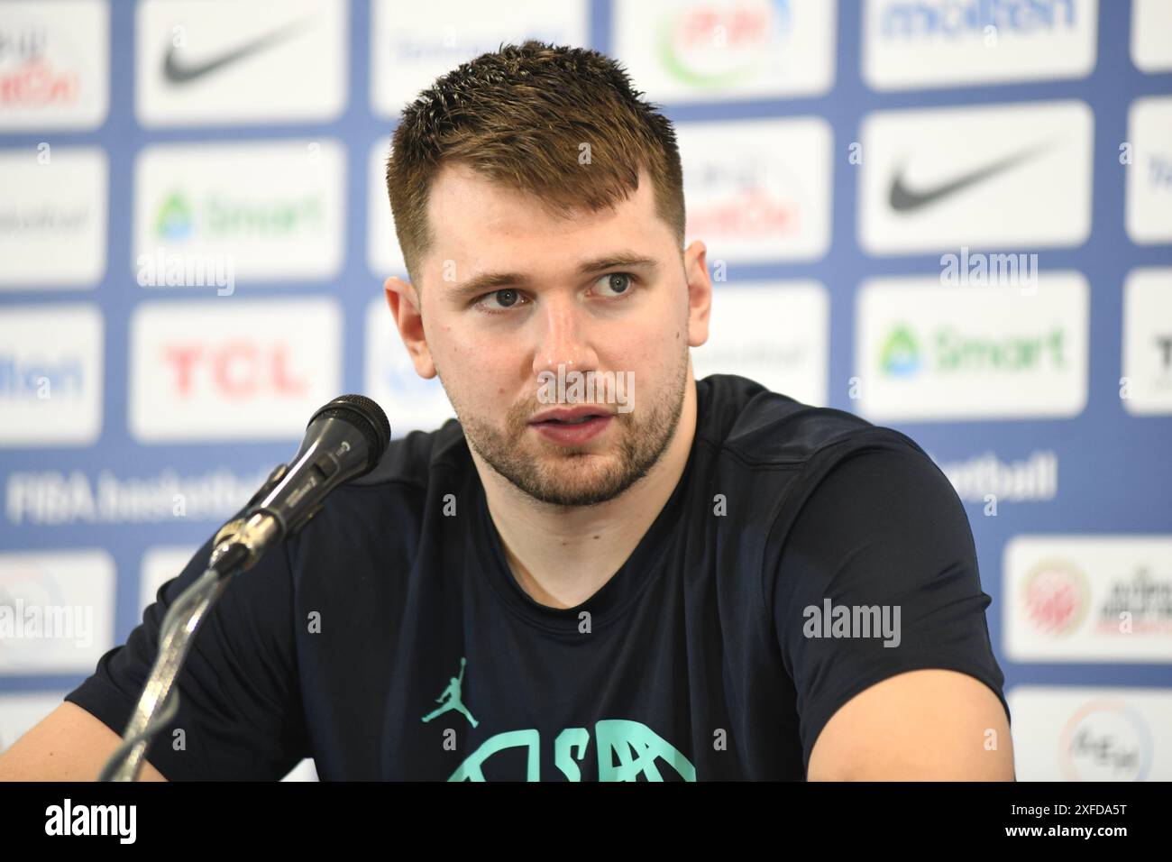 Luka Doncic (Slovenia) press conference. FIBA Olympic Qualifying ...