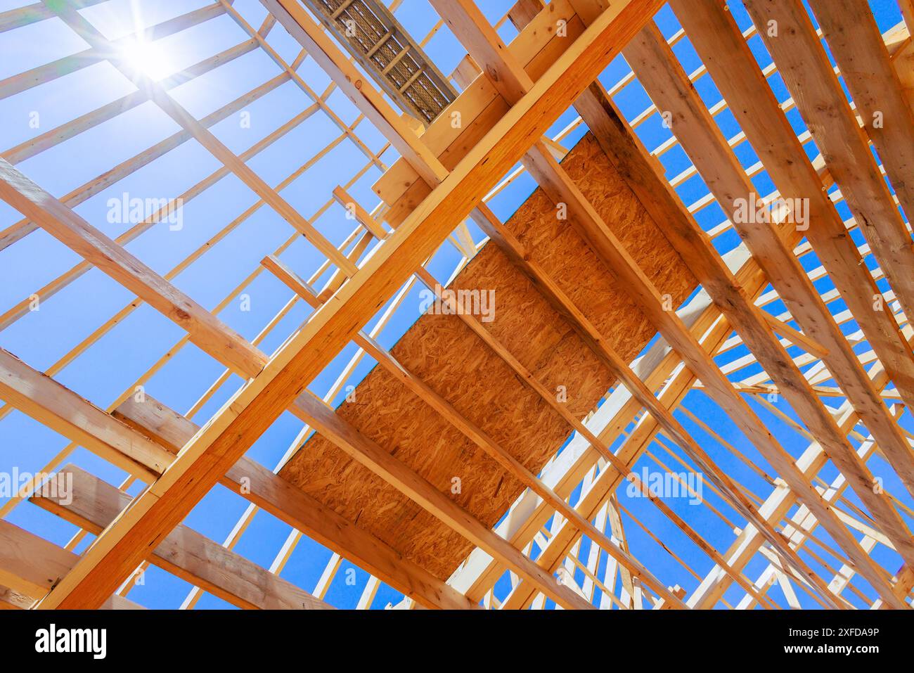 Build wooden roof beams from trusses frames with rafters joists Stock ...